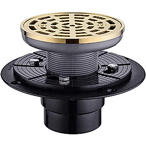 Round 4-1/4Inch Shower Drain, 304 Stainless Steel Brushed Gold Shower Floor Drain, Quadrato Pattern Grate Removable,Includes Drain Flange Kit