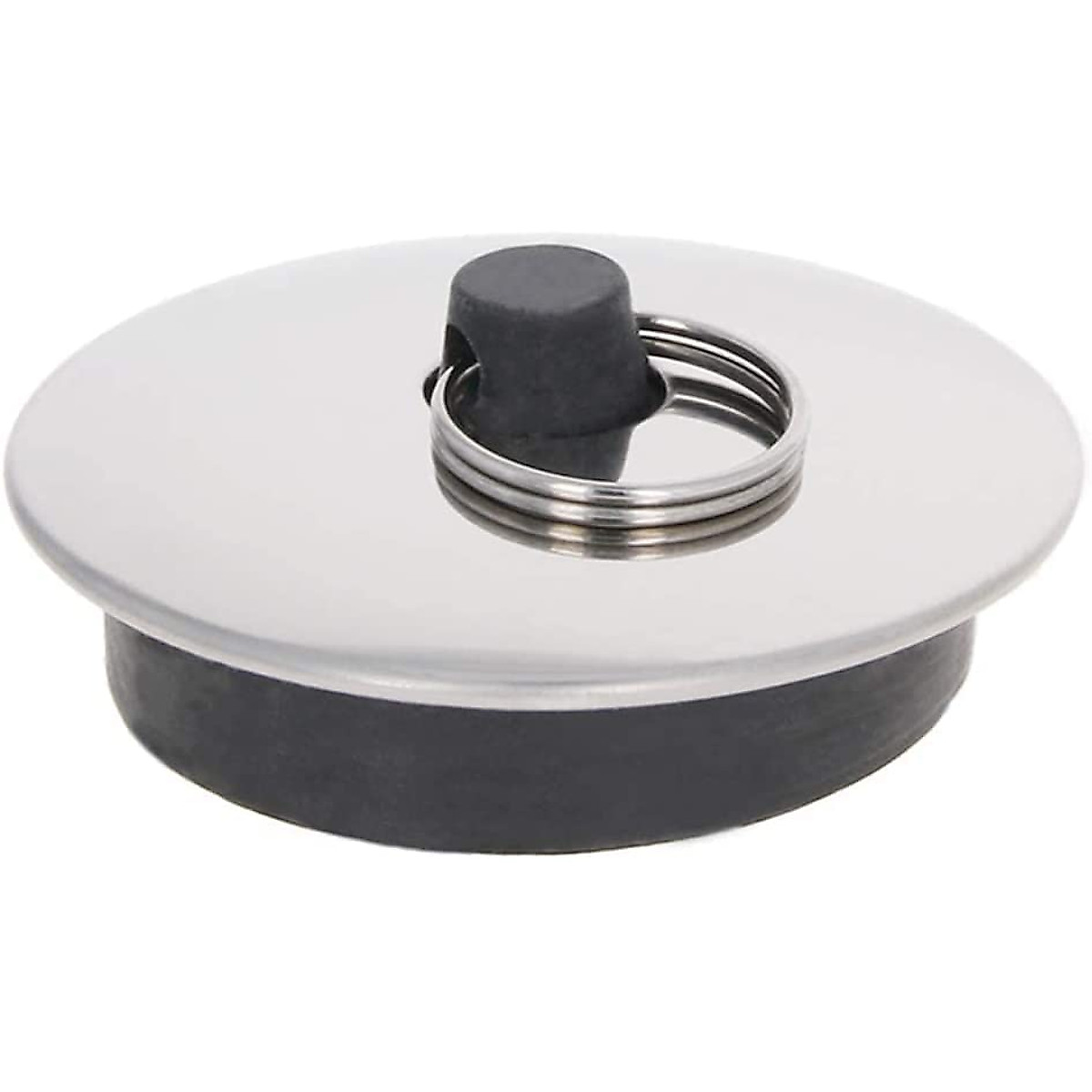 Yinpecly 1pcs Sink Drain Stopper Kitchen Sink Plug Stainless Steel Large 2.48 inch Diameter Black Silver Stopper with Hanging Ring for Bathtub and Bathroom Kitchen Sink