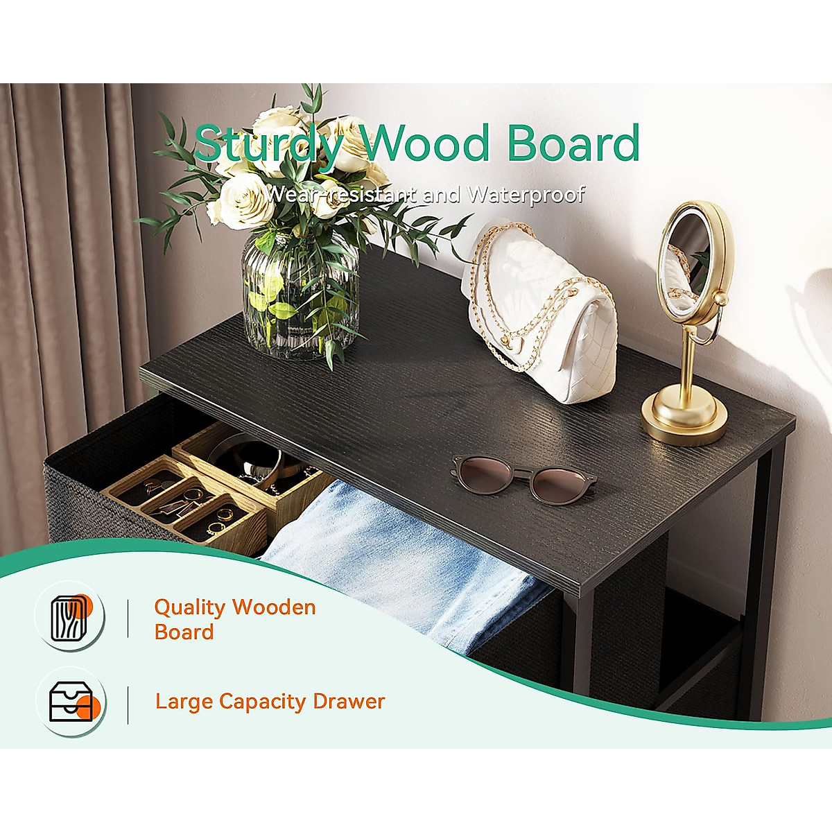 AODK Dresser for Bedroom with 4 Storage Drawers, Small Dresser Chest of Drawers Fabric Dresser with Sturdy Steel Frame, Black