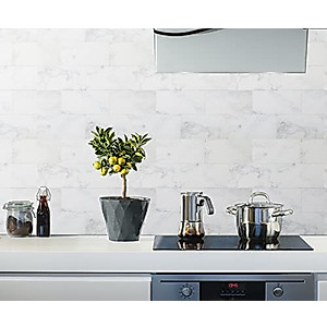 100 Pieces Peel and Stick backsplash 3 x 6 Inches 3D Kara White Stone PVC Composite Wall Tile Stick on Backsplash Tile for Kitchen Bathroom, Laundry Room, Camper, Fireplace