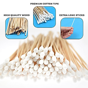 400 pcs Long Cotton Swabs Tip Applicators with Wood Handle 6” Inch| 100% Biodegradable Cotton Buds |Cleaning with Wood Handle for Oil, Makeup, Eyes, Ears, Eyeshadow Brush and Remover Tool. By alpree
