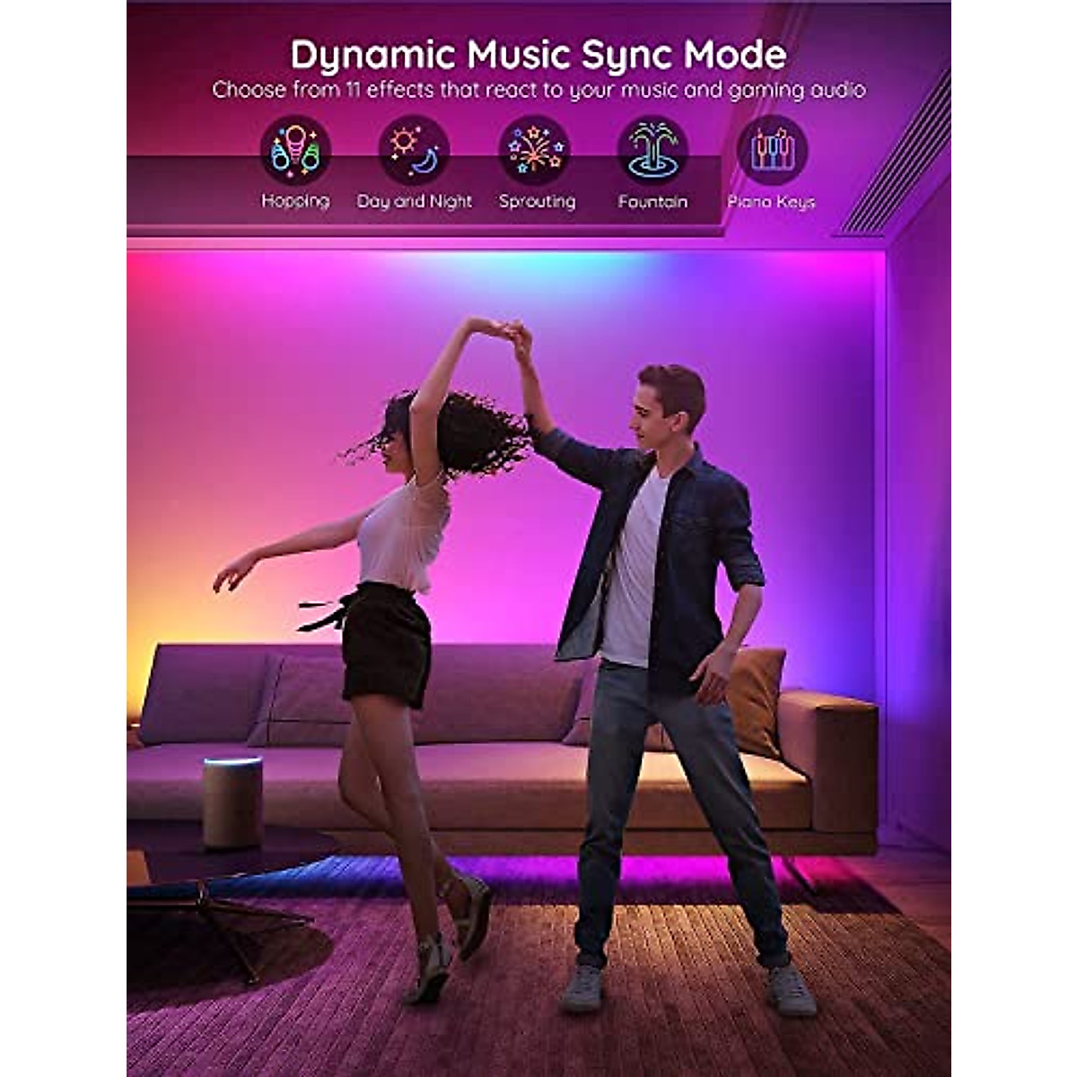 Govee Smart RGBIC LED Strip Lights 65.6ft, Alexa LED Light Strip Work with Google Assistant, Music Sync, DIY Multiple Colors on One Line, WiFi Color Changing LED Lights for Bedroom, Living Room