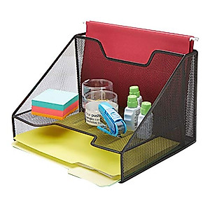 Mind Reader 3 Section Mesh Desk File Organizer, Document Letter Tray for Folders, Mail, Stationary, Desk Accessories, Black