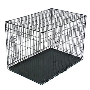 Dog Crate Large Foldable Dog Kennel Metal Wire Pet Dog Cage with Double-Door Leak-Proof Tray Divider Panel and Handle for Dog Cat Pet,Black (42")