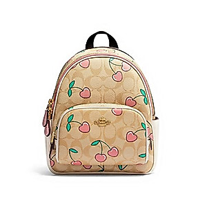 COACH Women's Mini Court Backpack (Cherry Signature - Light Khaki Multi), One Size