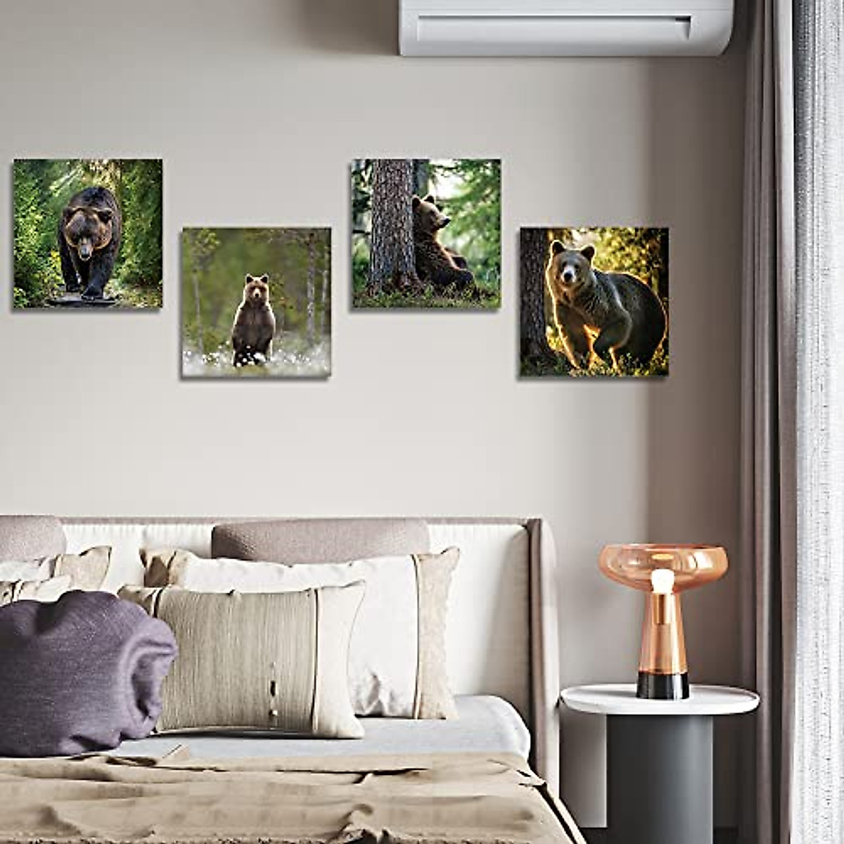 OTOSTAR 4 Pieces Wall Art Canvas Prints - Forest and Bear Picture Painting - Modern Wall Artwork Framed for Gifts Bathroom Home Kitchen Office Decor - 12 x 12 Inch