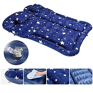 YEPLINS SUV Air Mattress Camping Bed Cushion Pillow, Inflatable, Car Portable Bed Back Seat (Starry Blue)