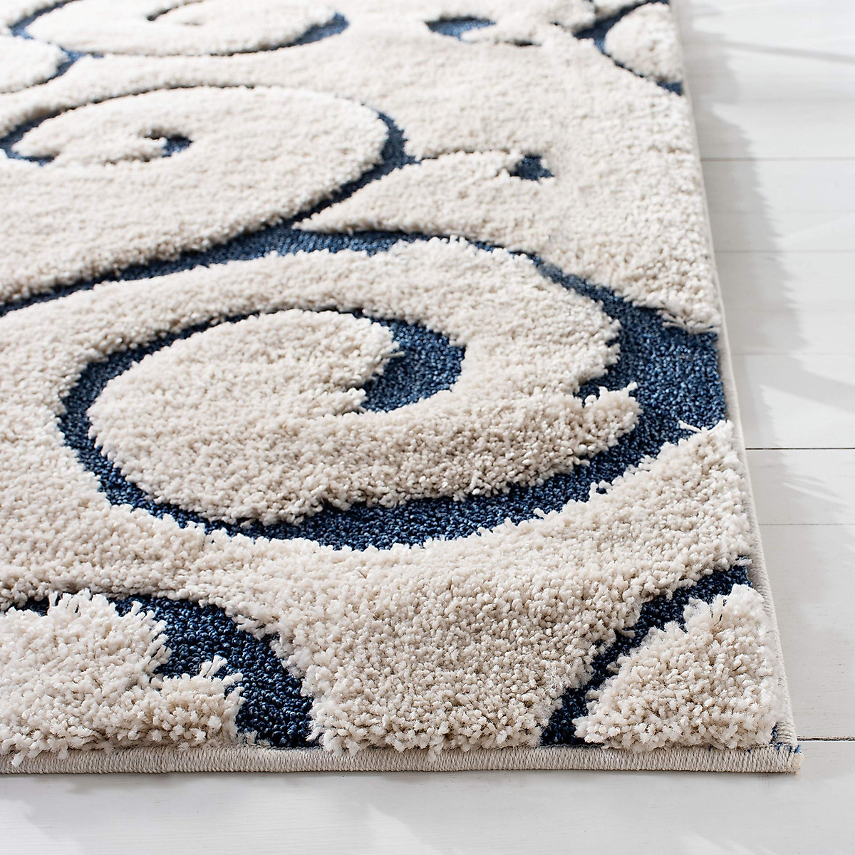 SAFAVIEH Florida Shag Collection Accent Rug - 2'3" x 4', Cream & Blue, Scroll Design, Non-Shedding & Easy Care, 1.2-inch Thick Ideal for High Traffic Areas in Foyer, Living Room, Bedroom (SG455-1165)