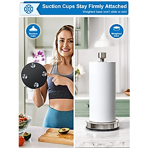 SMARTAKE Standing Paper Towel Holder, Damping Ratchet Design Paper Towel Organizer, Rustproof Toilet Paper Holder with Suction Cups, Roll Dispenser for Kitchen Countertop Home Dining Table, Silver