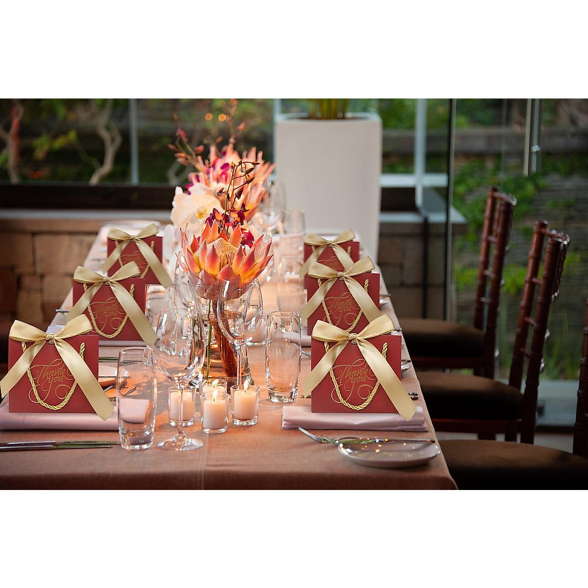 12Pack Red Thank You Gift Bags with Handles,Gold Foil Thank You Small Paper Bags Bulk with Golden Bow Ribbon for Wedding Baby Shower Party Favors Bridesmaid Celebration