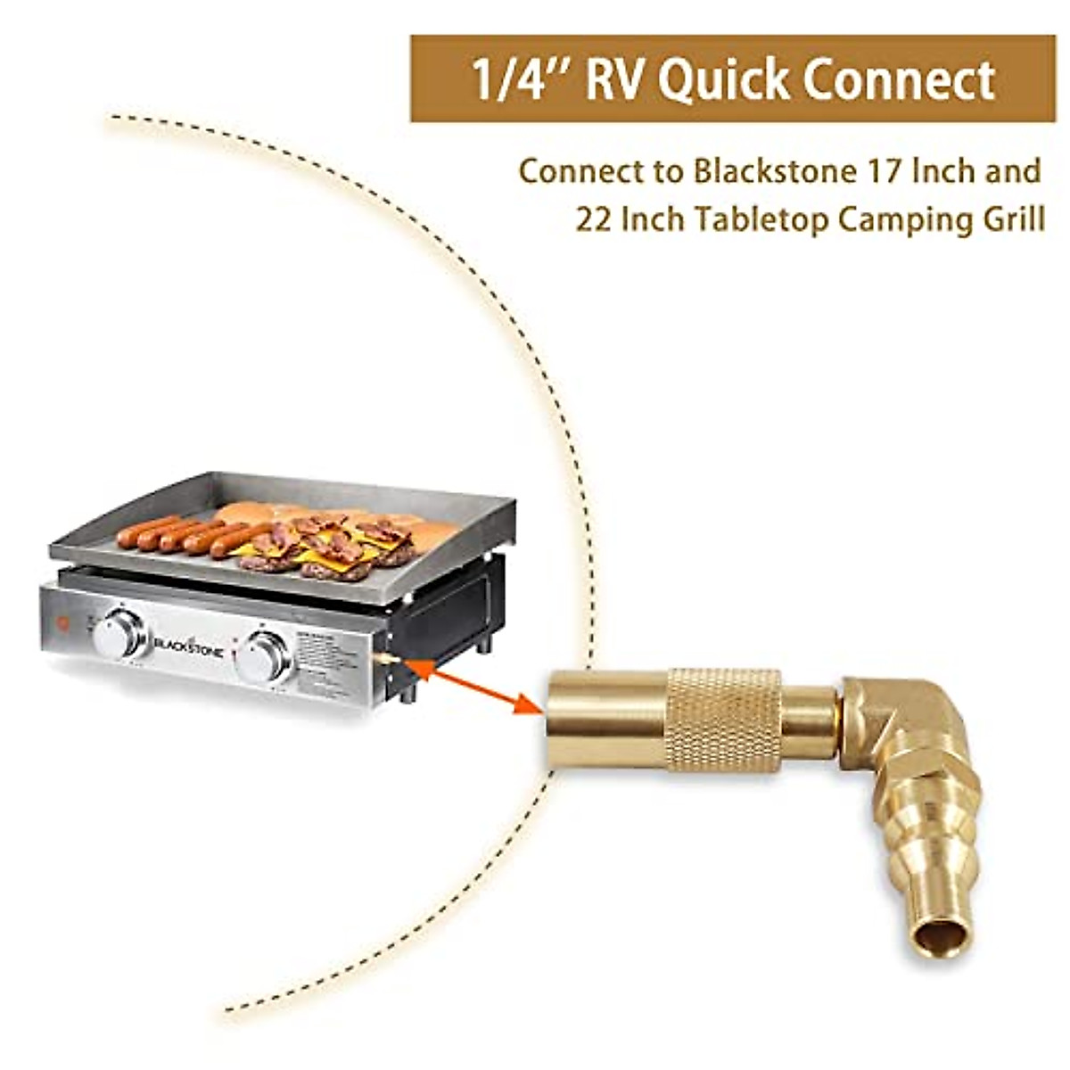 Xastro 1/4 Inch RV Quick Connect Elbow Adapter Fitting Low Pressure 90 Degree Elbow Adapter Conversion Fitting for Blackstone 17 Inch and 22 Inch Portable Tabletop Camping Propane Gas Griddle