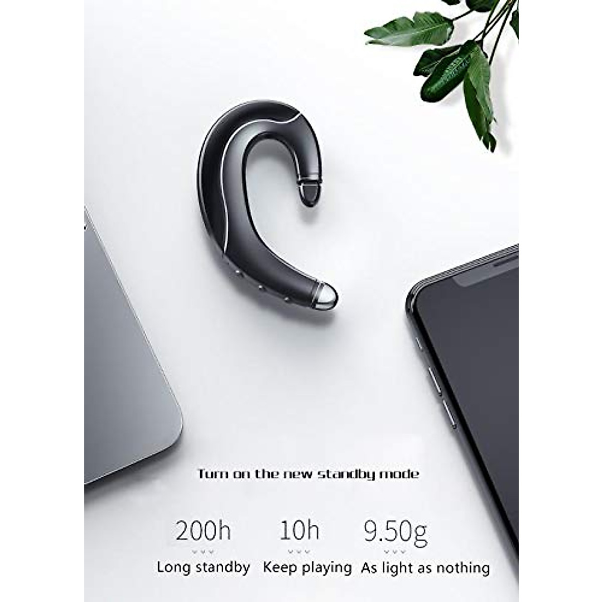 XpacEbank Wireless Bluetooth Headphone, Painless Wearing Earbuds with Mic, Non Ear Plug Bone Conduction Ear Hook Headsets, Lightweight, Waterproof Earpiece for Sports/Workout/Music