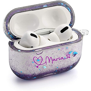 Purple Glitter Case For AirPods Pro Custom Name Keychain Protective Liquid Quicksand Personalized Pods 3 Cover Gift For Men Women MN2