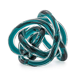 Torre & Tagus Orbit Glass Décor Ball - Abstract Teal Glass Knot for Home Decor on Decorative Books, Modern Room Decor & Office Art Sculpture as Bedroom Decor, Entryway Decor, Shelf Decor, 3" Diameter