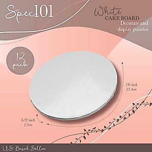 Spec101 Round Cake Drums, 10 Inch - 12pk White Cake Drum Boards with 1/2-Inch Thick Wrapped-Edges