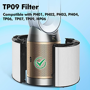 2-IN-1 Filter Replacement for Dyson PH01 HP07 HP10 TP07 TP10 TP09 HP09 HP06 TP06 Air Purifier 360 Combi Glass Pure Cool Hot Humidify Fan, 2-IN-1 Activated Carbon Filter and H13 True Hepa Filter