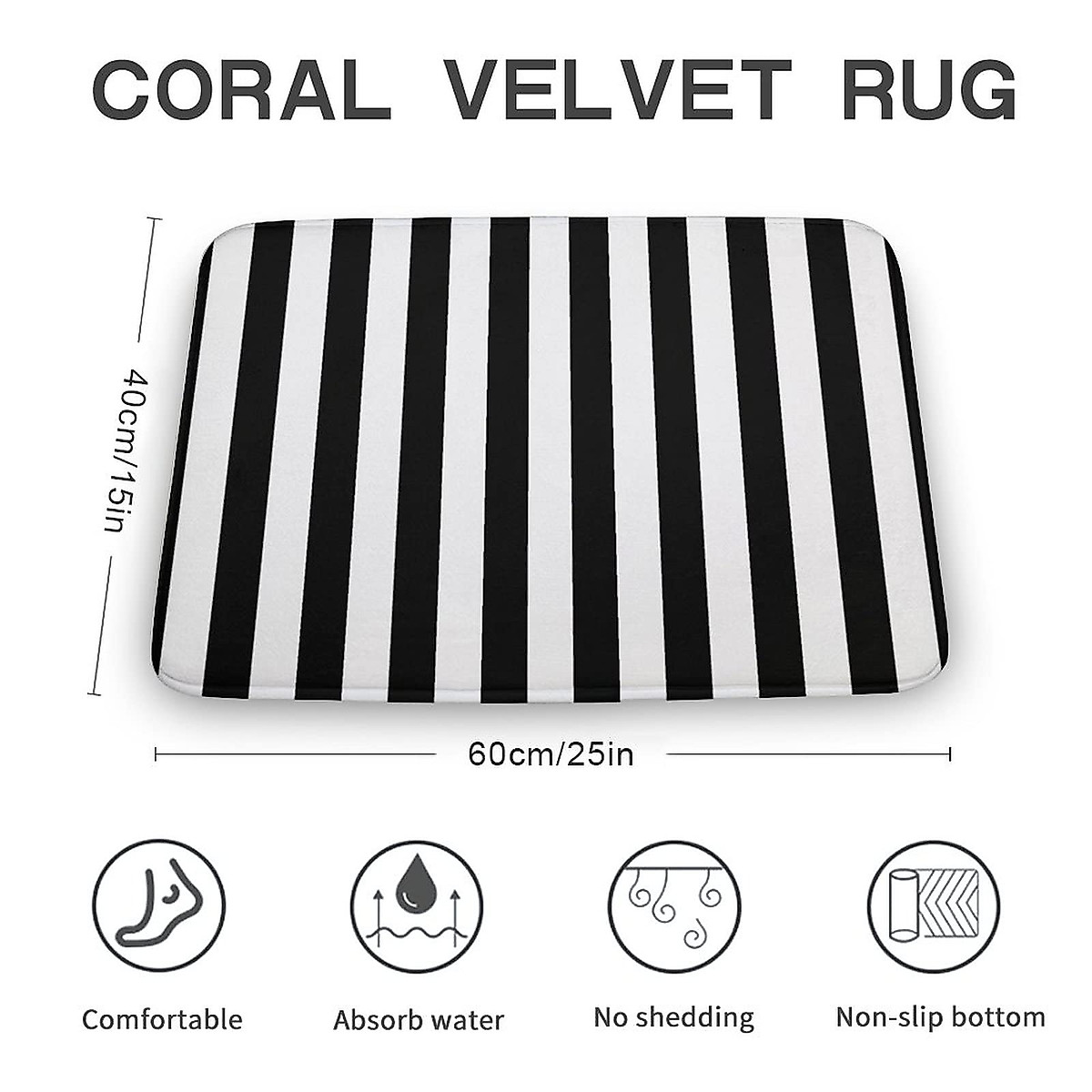 apular Black White Stripes Bath Rugs Absorbent Non Slip Door Mats Soft Carpet Washable Doormat for Kitchen Bathroom Entry Way Decor Accessories 16x24 Inch