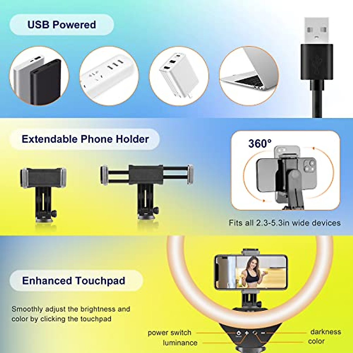 Aureday 14'' Selfie Ring Light with 62'' Tripod Stand and Phone Holder, Dimmable LED Phone Ringlight for Makeup/Video Recording/Photography, Circle Lighting for All Cell Phones&Lightweight Cameras