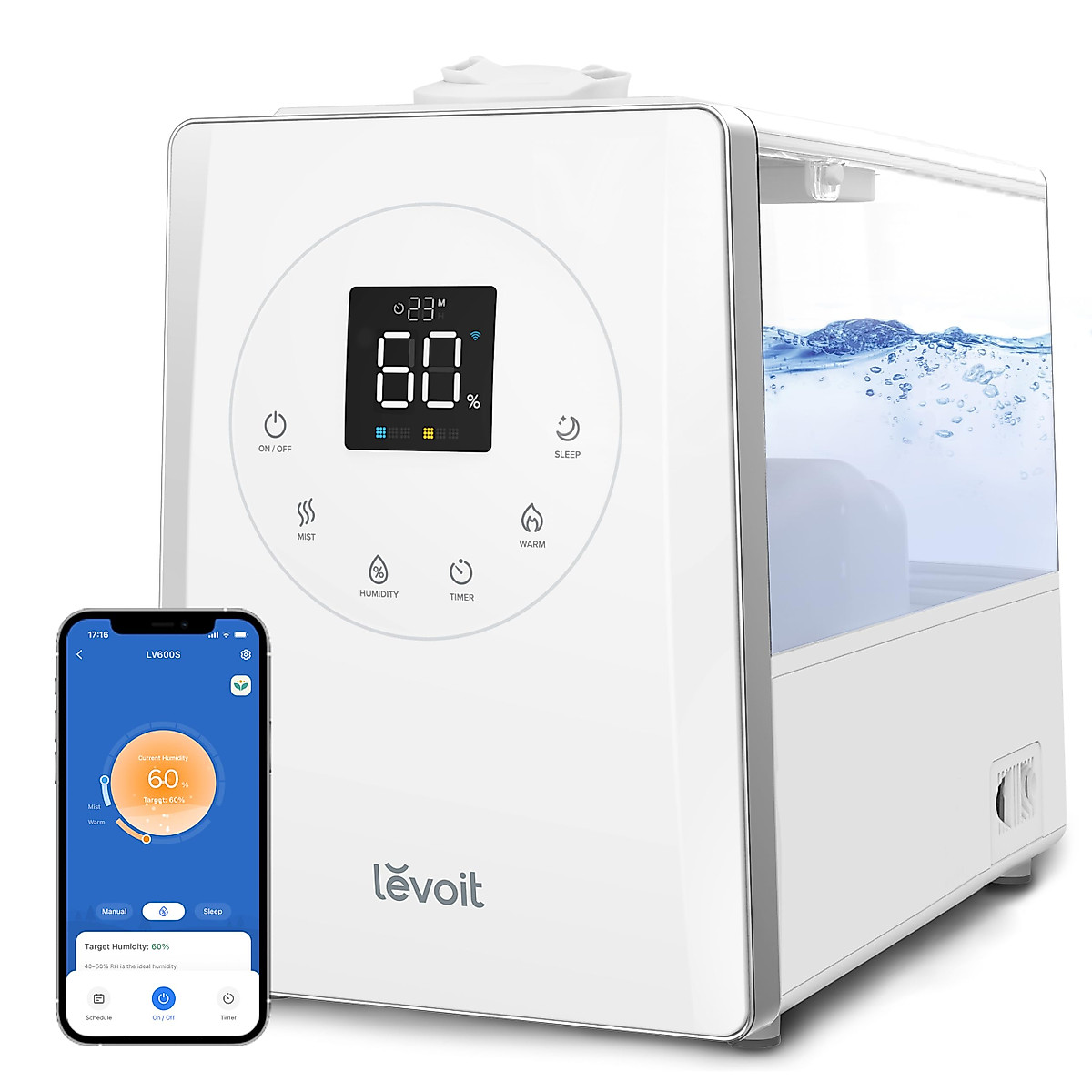 LEVOIT LV600S Smart Warm and Cool Mist Humidifiers for Home Bedroom Large Room & Core 300 Air Purifier Toxin Absorber Replacement Filter, 3-in-1 Filter