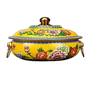 Chafing Dishes Old Beijing Pure Copper Pot, Induction Cooker Copper Hot Pot, Gas Special Pot, Household Flat Pot Hot Pot (Color : Yellow, Size : 30cm)