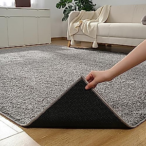 tchdio Grey Shag Rug - High Pile Area Rug for Bedroom & Sound Absorption - Soft & Thick Grey Area Rug 5x8 Feet - Solid Shag Carpet & Gray Rug 5x8