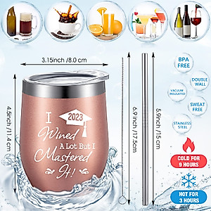 Graduation Gifts for Mastering Degree 12 oz Graduation Tumbler Stainless Steel Wine Tumbler with Lid Cleaning Brush and Gift Box Funny Gifts for University Graduate College Grad (2023 Text Style)