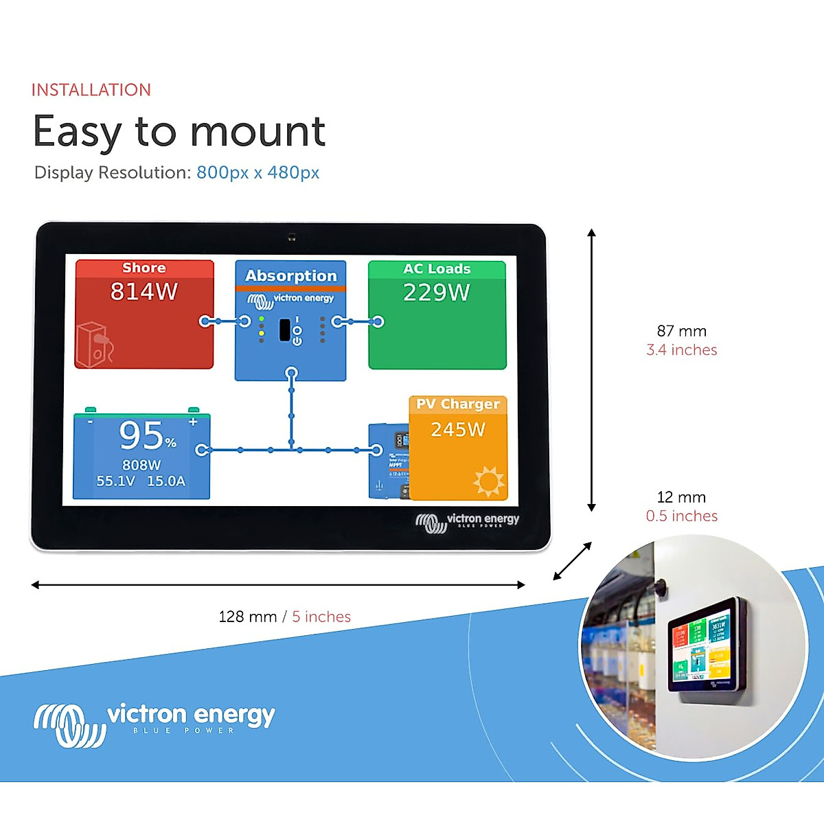 Victron Energy GX Touch 50, Display Screen for Cerbo GX (Waterproof)