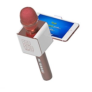 Tzumi PopSolo Professional Bluetooth Karaoke Microphone and Voice Mixer with Smartphone Holder – Great for Kids and Parties – Rose Gold