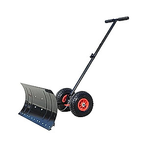 Fonowx Wheeled Snow Pusher, Rolling Removal Tool Outdoor Snow Pushing Heavy Duty Winter Snow Pusher Snow Plow for Pavement, Deck Sidewalk Car, Wheels 74x35cm