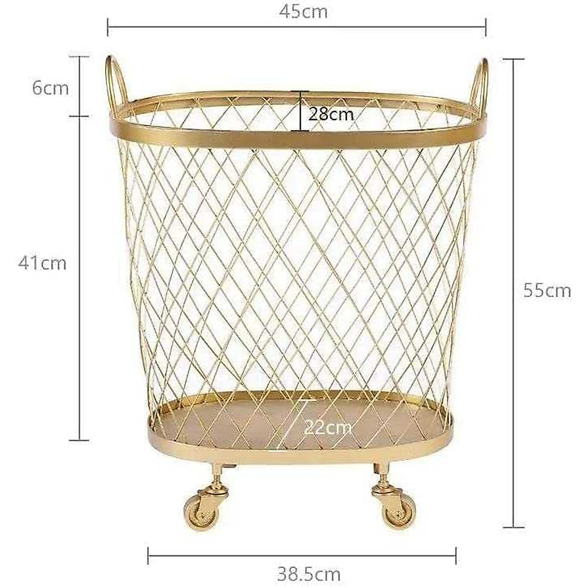 Clothes Storage Basket, Laundry Basket with Wheels, Round Mesh Wrought Iron Toy Storage Box- Home Bathroom Laundry Basket, Laundry Basket, for Clothes, Toy Storage, Dirty Clothes Storage Box (Gold)