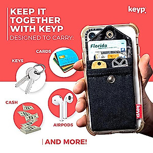 Keyp Card Holder for Back of Phone - Credit Card Holder for Cell Phone - Convenient Phone Card Holder Stick On for Keys, Cards & Cash - Stick On Wallet for Cell Phone (Blue Denim)