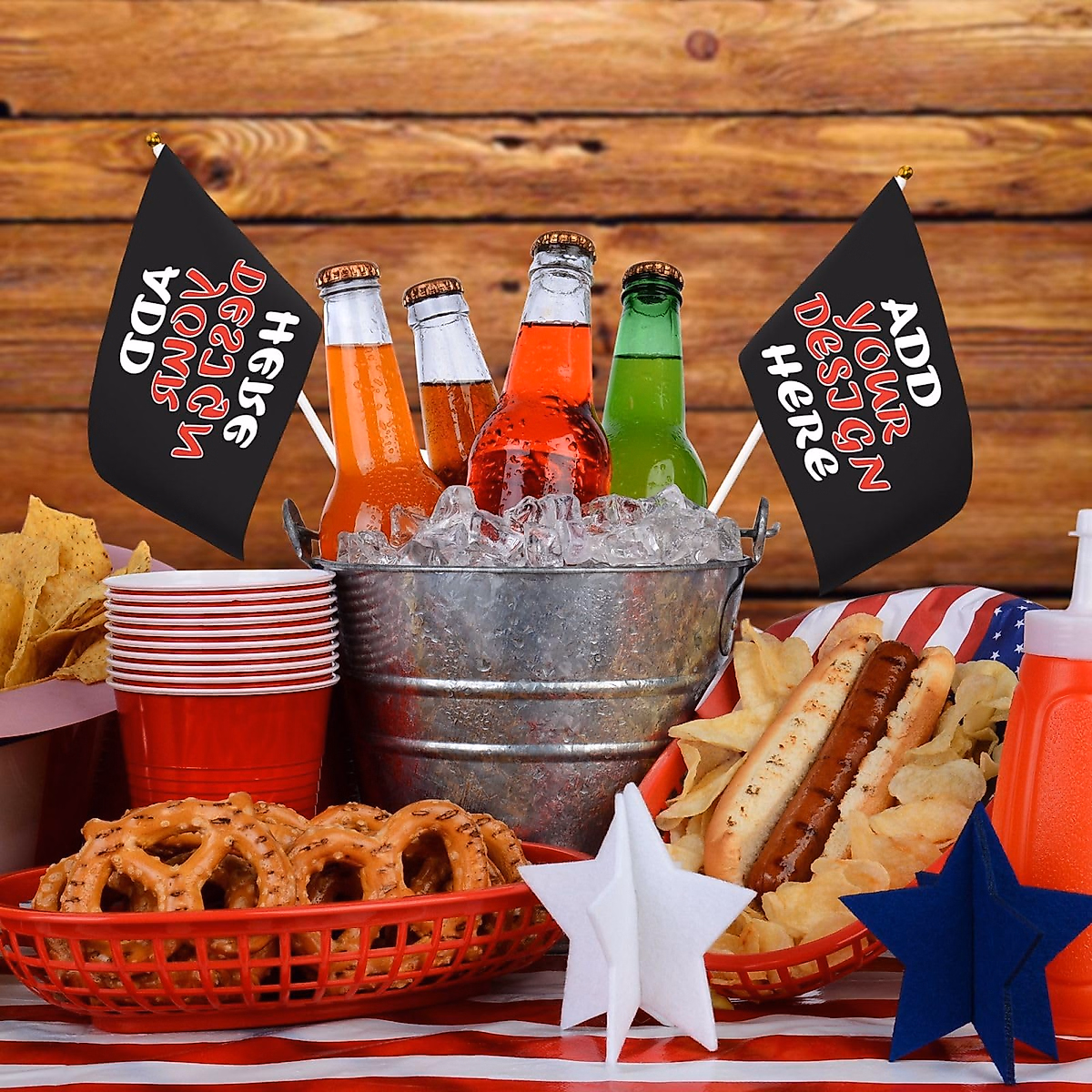 Custom Mini Flag on Stick Make Your Own Flags Personalized Photo Image Text Logo Hand Held Small Banners Double Sided Customize Flags 5.5"x8.2" Gifts for Indoor Outdoor Room Decoration 10pcs