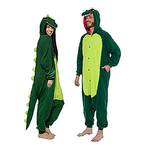 Funziez! Dinosaur Costume - Trex Cosplay - Reptile One Piece Pajama (Green Dinosaur, XL)