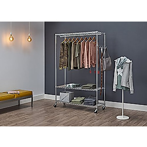 TRINITY EcoStorage Rolling Garment Rack with Shelves Hooks for Clothing Storage for Bedroom, Closet Organization, Entryway, and More, Chrome, 48” W x 18” D x 75.7” H