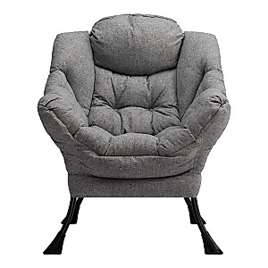 HollyHOME Modern Fabric Large Lazy Chair, Accent Oversized Comfy Reading Chair, Thick Padded Cozy Lounge Chair with Armrest, Steel Frame Leisure Sofa Chair for Living Room, Bedroom, Dorm, Stale Grey