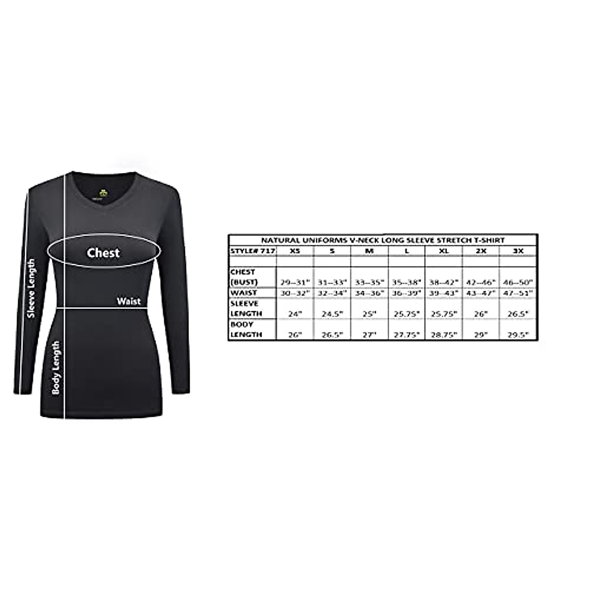 Natural Uniforms Women's Long Sleeve V-Neck T-Shirt Under Scrub (White, Medium)