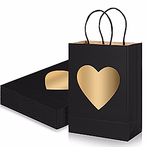 16 Pcs Heart Shape Gift Bags Medium Size Black Gift Bags with Handles Black Paper Bags for Wedding Valentines Party Favors Shopping Retail Boutique