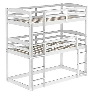 TARTOP Low Bunk Beds for Kids,Triple Bunk Bed Twin Over Twin Over Twin,Wood Bunk Beds Can be Separable to 3 Beds,No Box Spring Needed,White