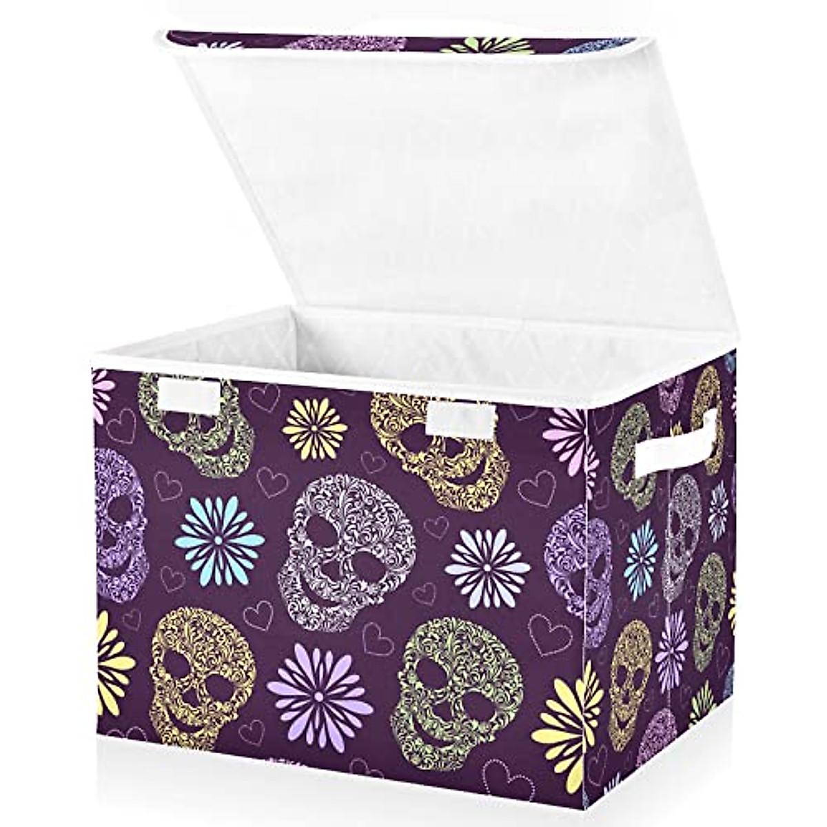 innewgogo Skulls Storage Bins with Lids for Organizing Cube Cubby with Handles Oxford Cloth Storage Cube Box for Toys