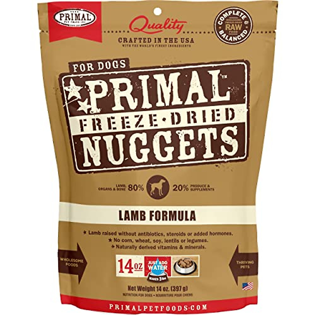 Primal Freeze Dried Nuggets for Dogs Lamb, Complete Meal Freeze Dried Dog Food Healthy Grain Free Raw Dog Food, Crafted in The USA (14 oz)