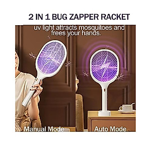 Bug Zapper Racket, Electric Fly Swatter, 2 in 1 Swatter Zapper, Mosiller Bug Zapper with 3-Layer Safety Mesh, Fruit Fly Swatter Electric Zapper, Indoor Bug Zapper for Home