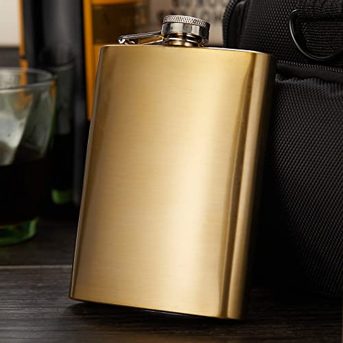 Hip Flask for Men Liquor Flask Stainless Steel Leak proof Flask with Funnel set for Women Pocket Alcohol Drinking Flask set 8OZ (Gold)