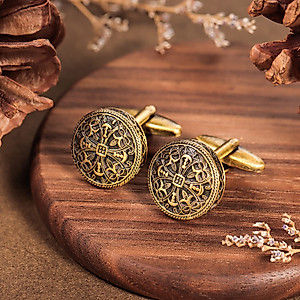 HAWSON Retro Pattern Cufflinks and Tuxedo Shirt Studs Set for Men Wedding Birthday Party with Gift Box