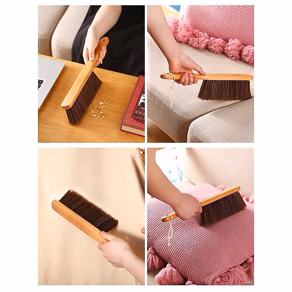 BSMstone Wooden Handle Brush Hand Broom Household Cleaning Brush Soft Bristles Dusting Brush for Bed,Sofa,Furniture,Clothes,Car
