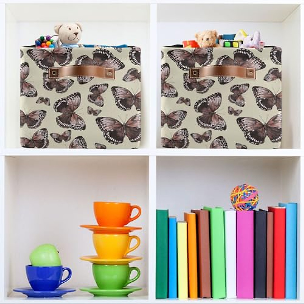 Butterflies Storage Basket Bins Sturdy Toy Storage Organizer Bins Laundry Basket with Handles for Living Room Clothes Nursery Closet Shelf Playroom,2 pcs