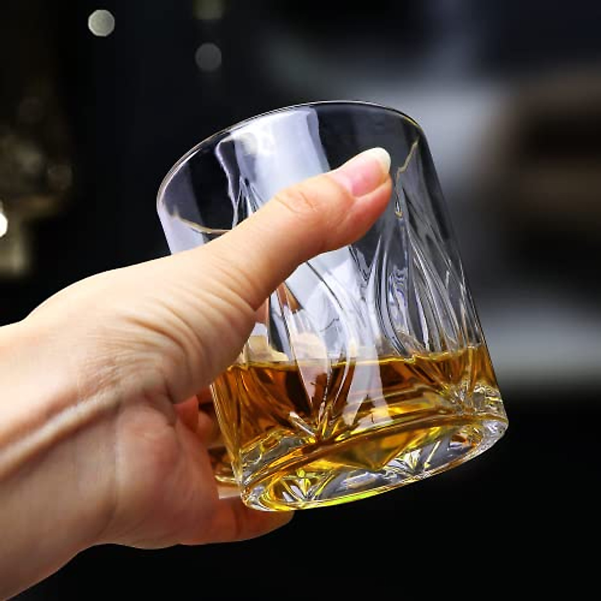 QAPPDA Old Fashioned Whiskey Glasses Set of 12,10oz Rotating Glass Tumbler,Premium Vintage Rocks Bar Glasses Spinning Scotch Glass Bourbon Glasses for Gift,Party,Home Bar