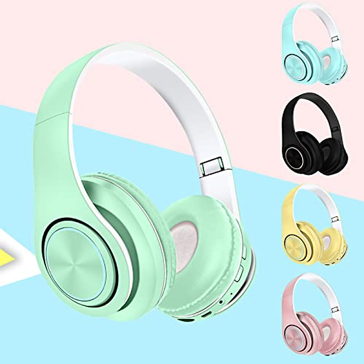 Head-Mounted Bluetooth Headphone, Soft Earmuffs & Light Weight, 9D Surround HiFi Stereo Sound,Long Endurance,for Sports, Driving,Fitness,for iOS Android (Blue)