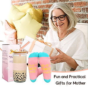 ANOTION Christmas Mom Gifts, Best Mom Ever 24oz Wide Mason Jar with Lid and Straw Novelty Mothers Day Gifts from Daughter Son Birthday Gift for Mom New Mom Gift with Exquisite Box Packing