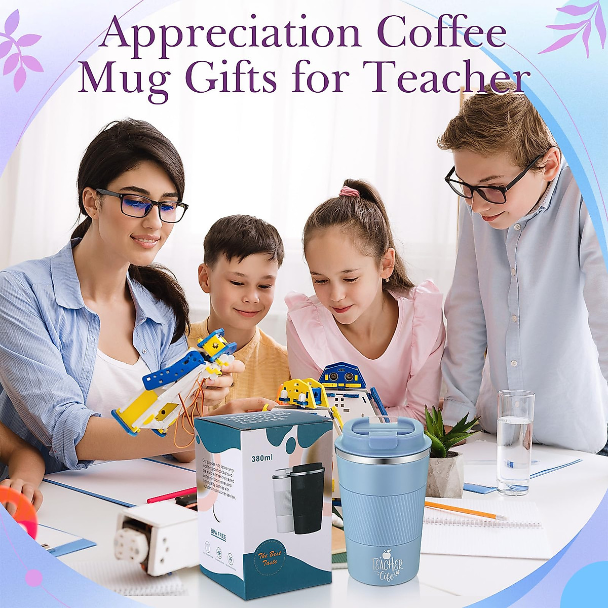 Pickmesh 6 Pcs Teacher Gift Cup Bulk Teacher Appreciation Tumbler Insulated Coffee Mug 12oz with Lids for Preschool Daycare High School Coworker Nurse Birthday Graduation Gift