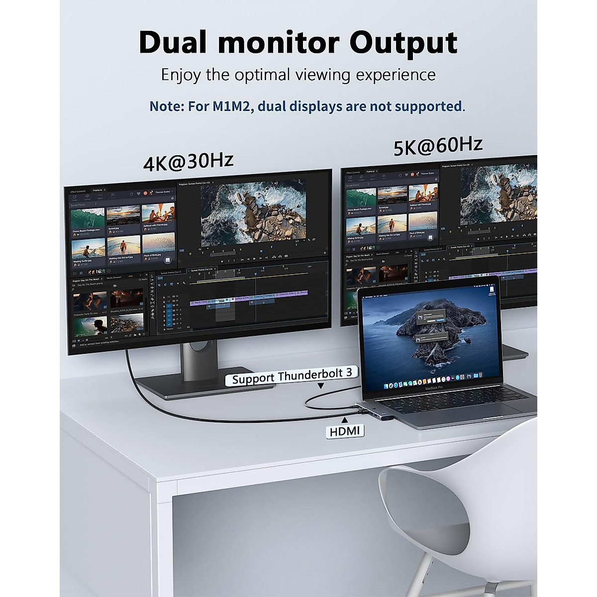 USB C Hub Adapter for MacBook Pro/Air M1M2 2022 2021 2020 13" 15" 16",Multiport MacBook Adapter MacBook Accessories with 4K HDMI,3USB3.0,Audio,100W Thunderbolt-Enabled USB-C,Support MagSafe 3 Charging